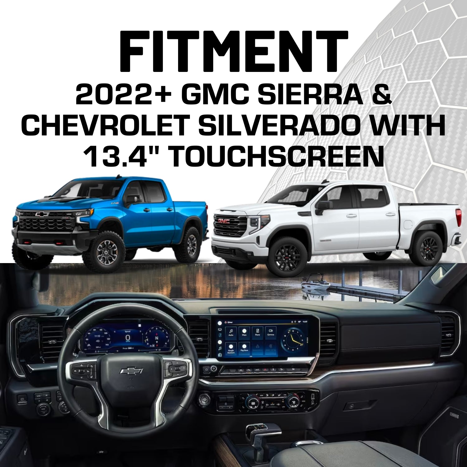 RubiGrid® 2022+ GMC Sierra + Chevrolet Silverado Dash Mount 13.4" Scre ...