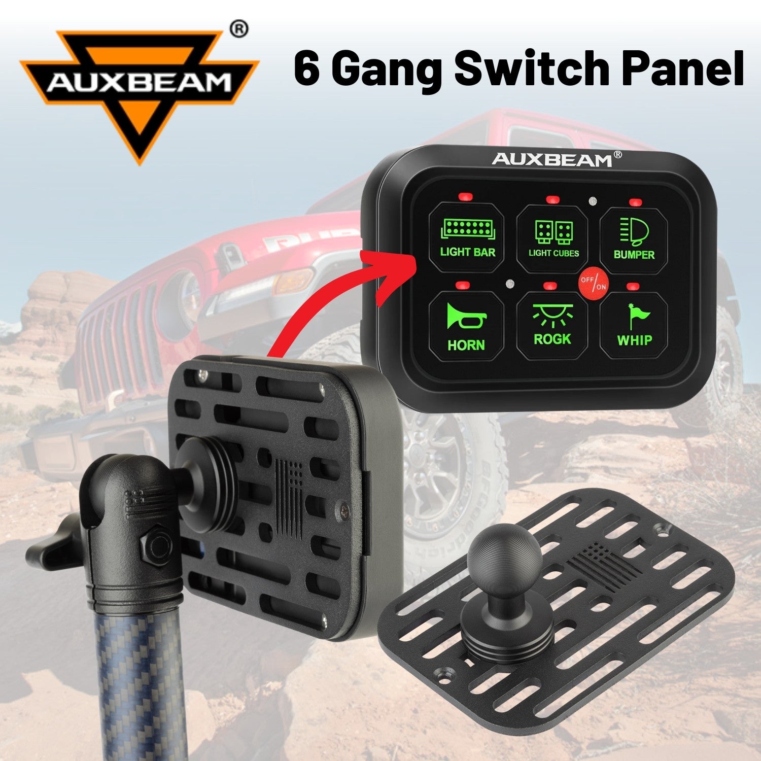 Auxbeam 6 Gang Switch Panel Mount with 20mm Ball - Bulletpoint Mounting ...