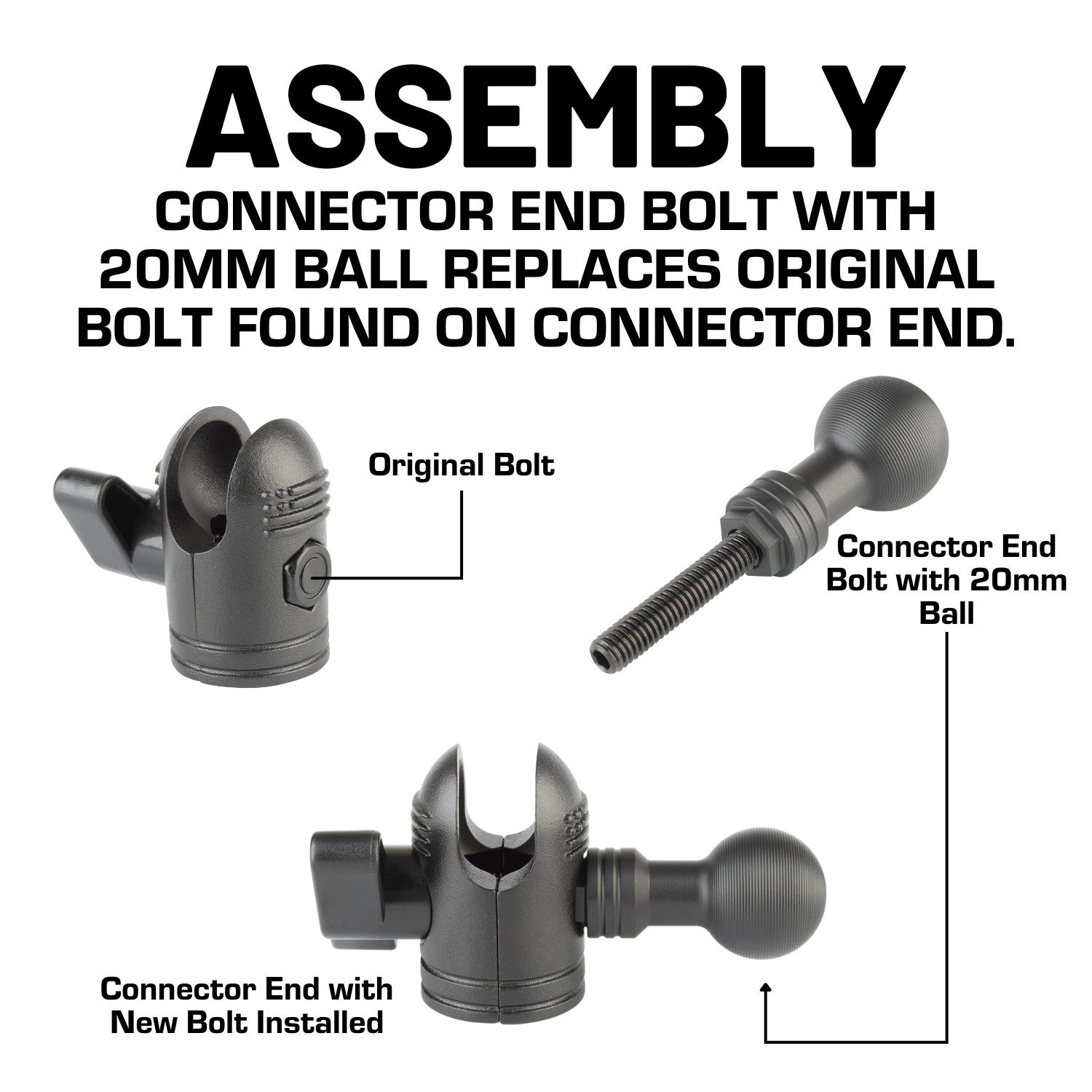 Plus One Connector End Bolt with Integrated 20mm Ball Mount ...