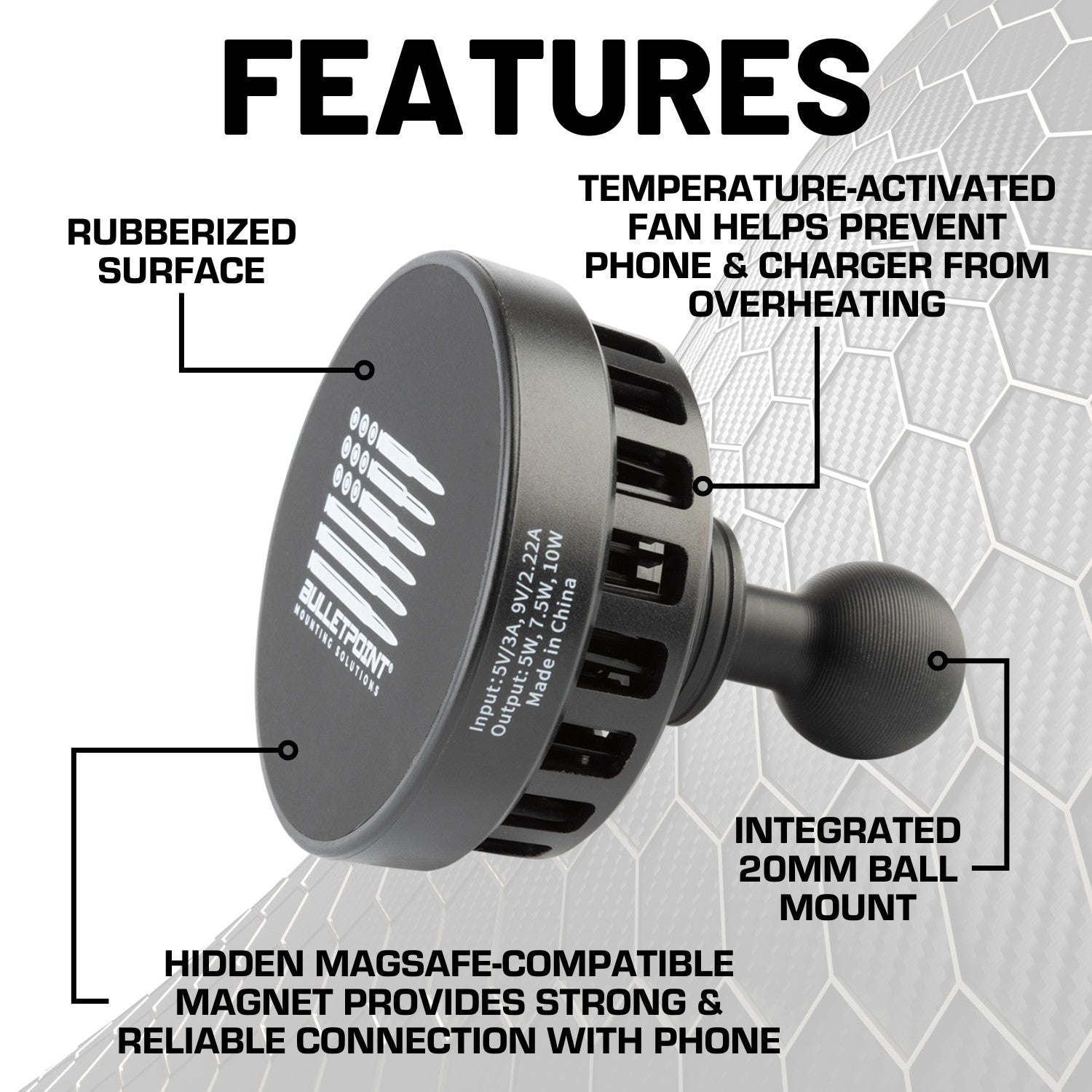 MagSafe-Compatible Wireless Phone Charger with Cooling Fan + 20mm Ball ...