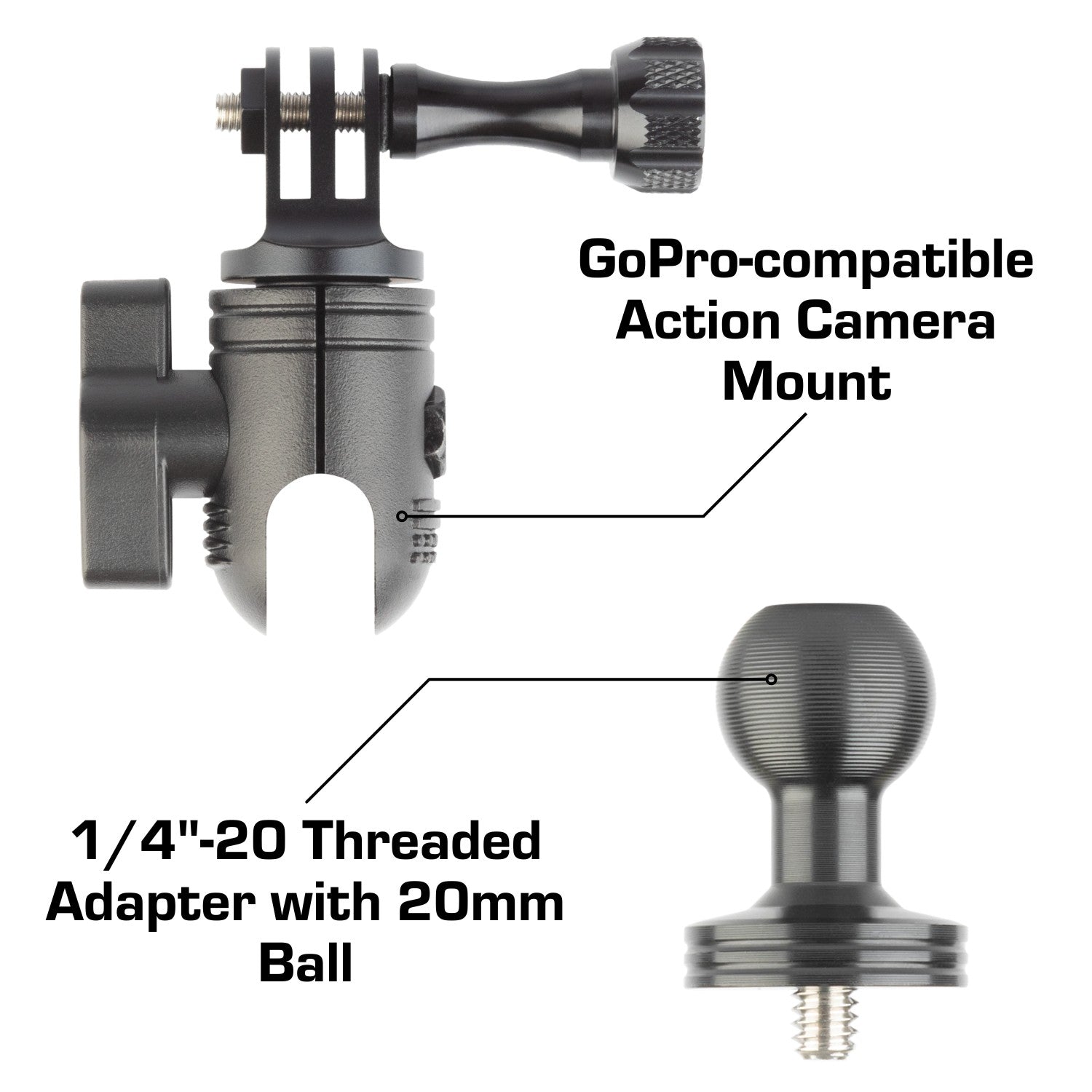 1/4"-20 Aluminum Camera Adapter with 20mm Ball + Action Camera GoPro M ...