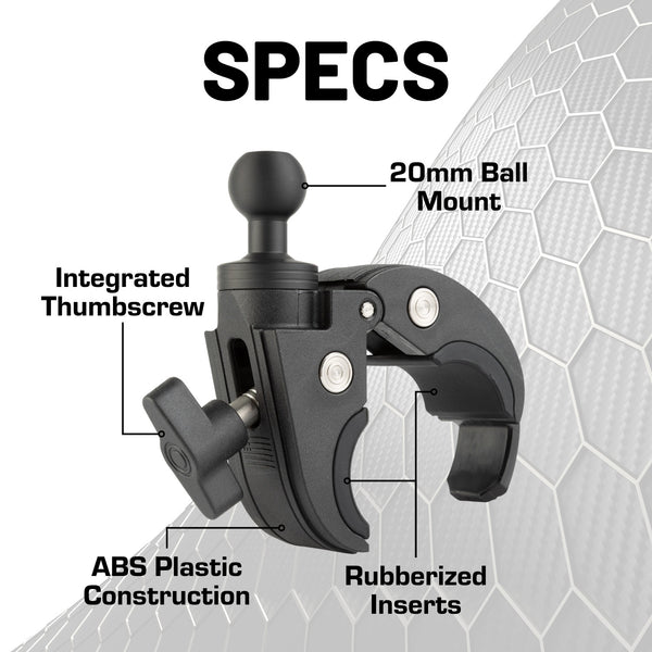 Quick-Adjust Bar Clamp Mount with 20mm Ball - Fits 0.5"-2" Bars ...