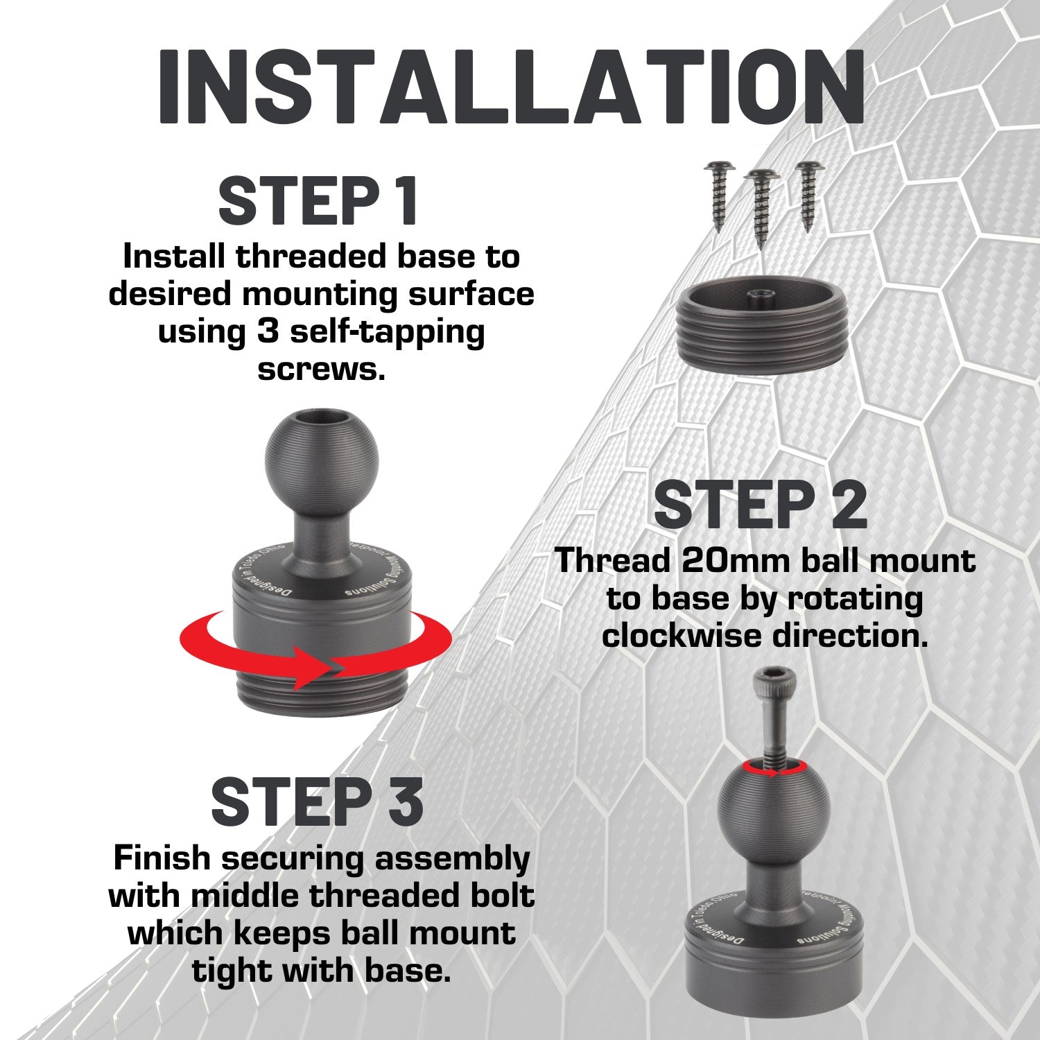 Aluminum Universal Fitment Single 20mm Ball Mount Assembly with Thread ...